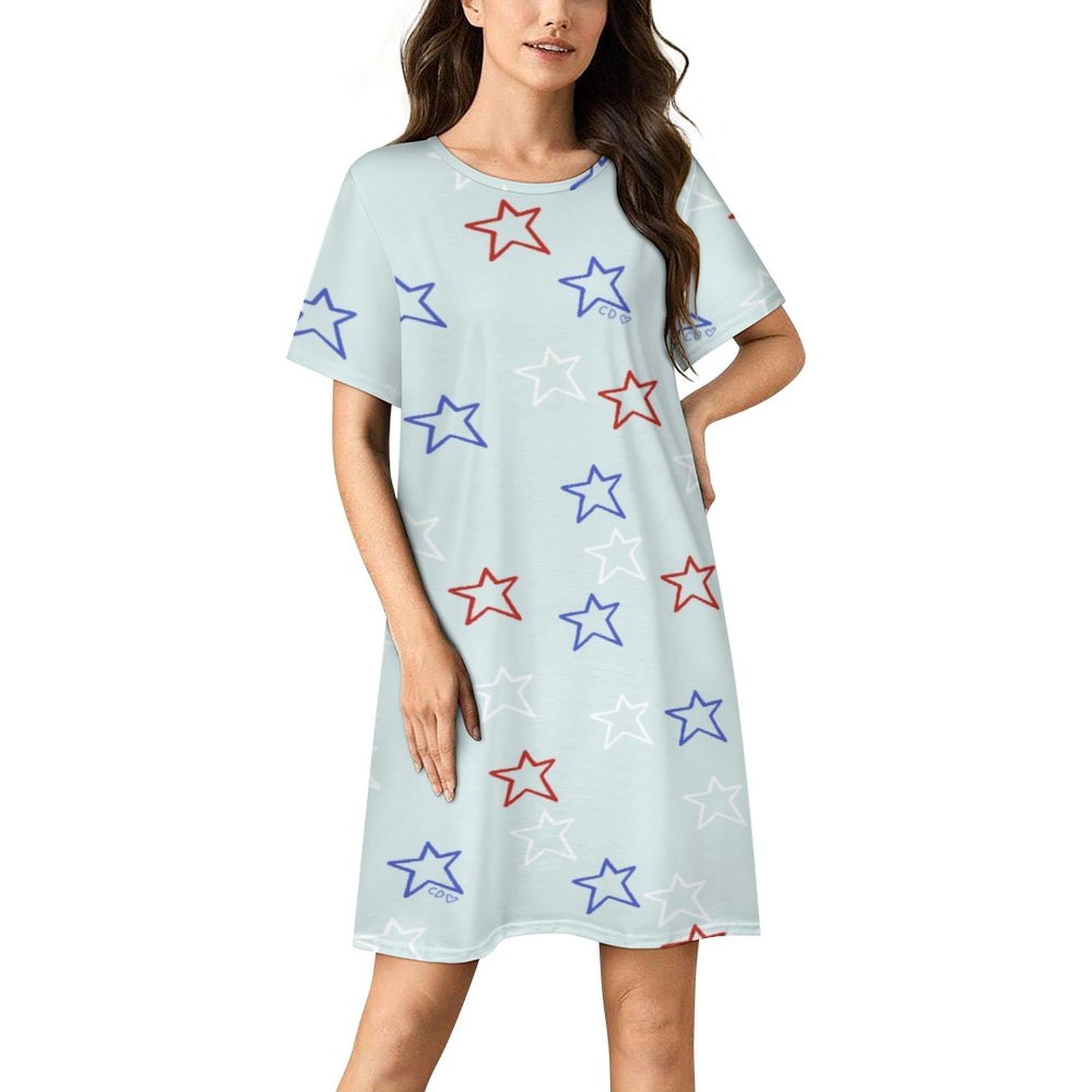 American Flag Blue Red White Women Nightgown Sleepwear Short Sleeves ...