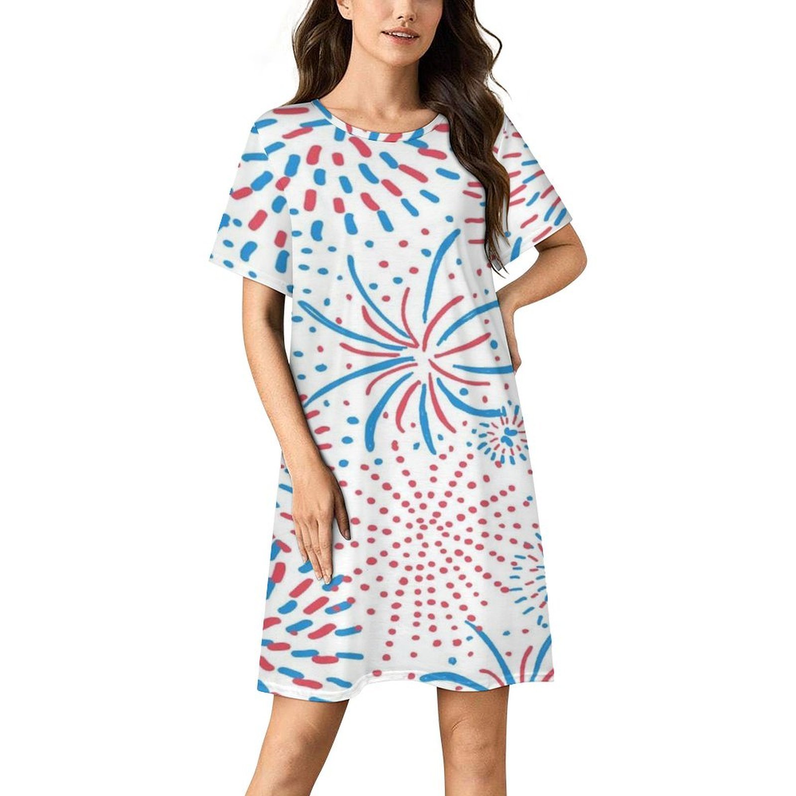 American Flag Blue Red White Women Nightgown Sleepwear Short Sleeves ...