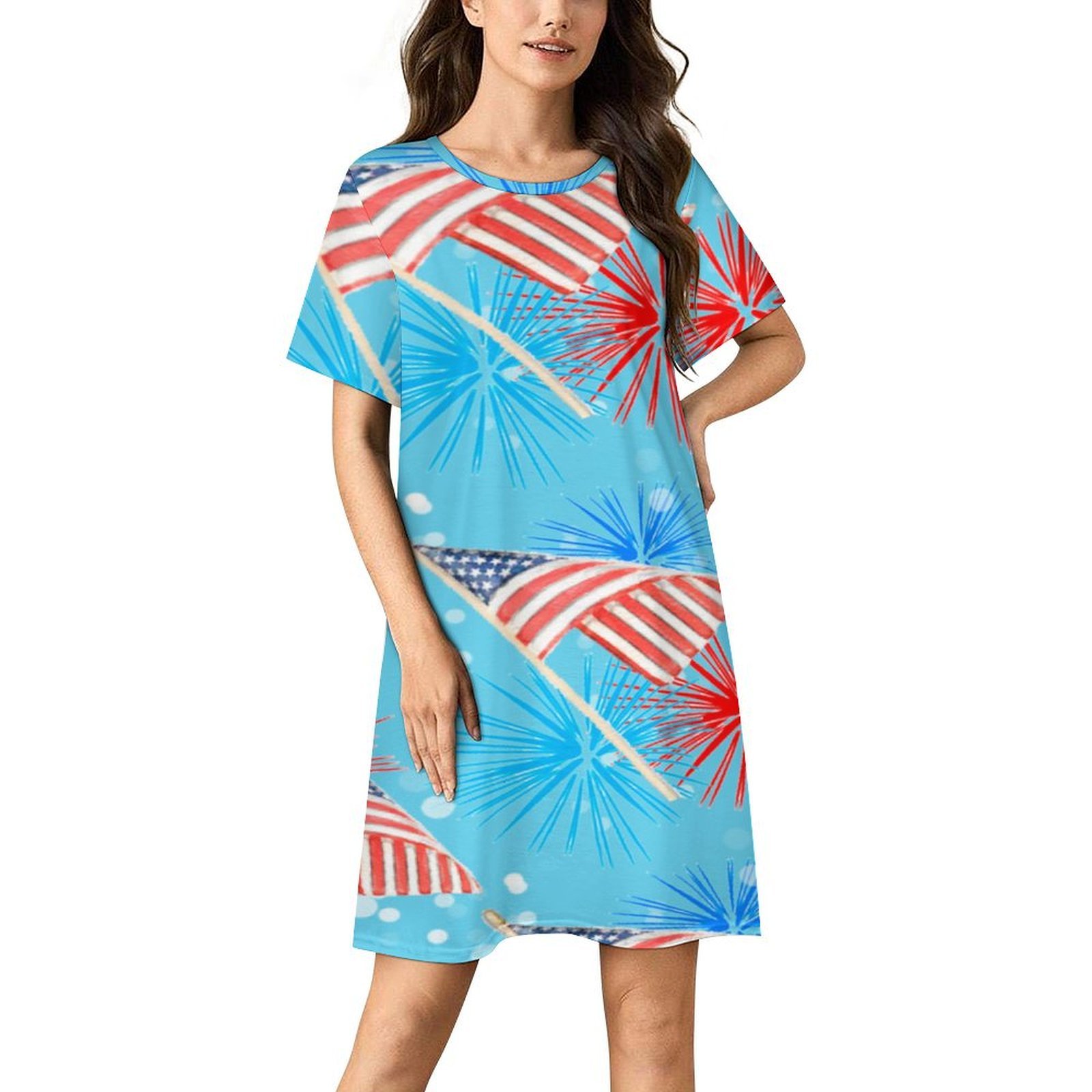 American Flag Blue Red White Women Nightgown Sleepwear Short Sleeves ...