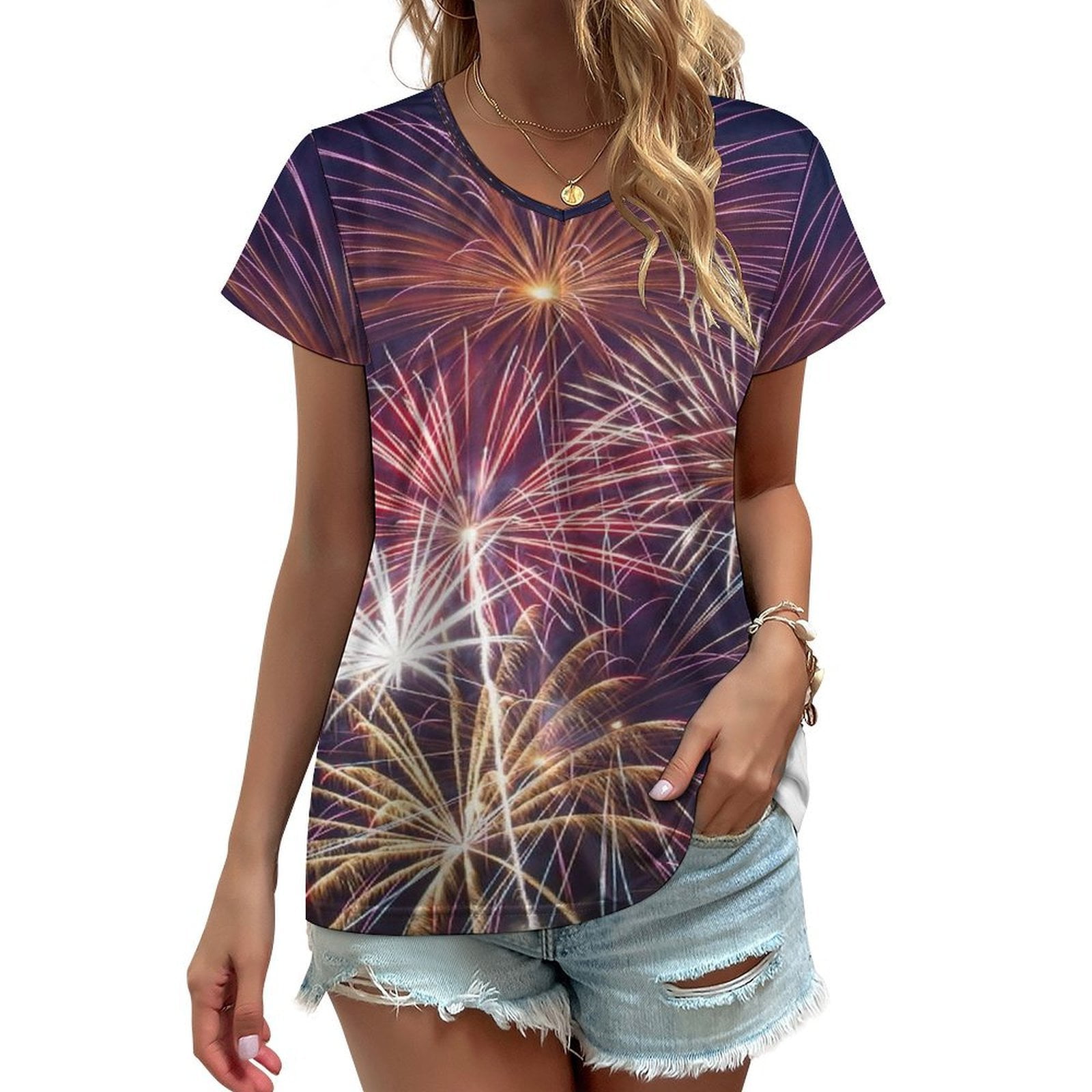 American Flag Blue Red White Women's Blouse Short Sleeve Women's Top T ...
