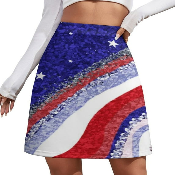 American Flag Blue Red White Women's High Waist Skirt Stretchy Casual ...