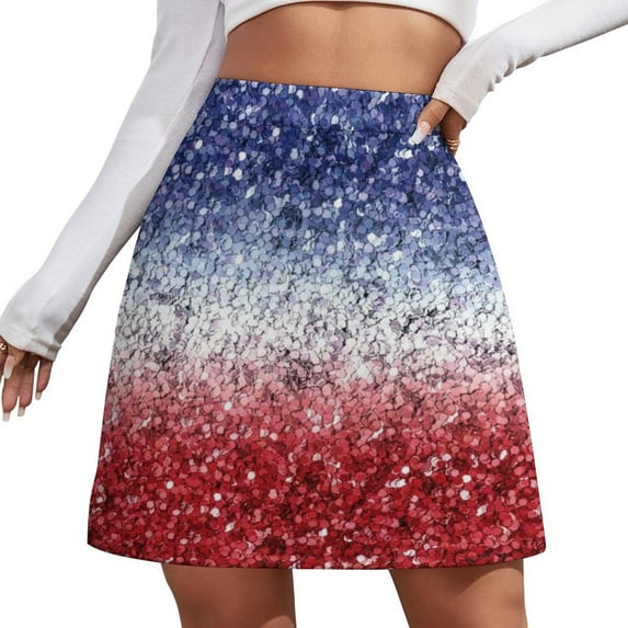 American Flag Blue Red White Women's High Waist Skirt Stretchy Casual ...