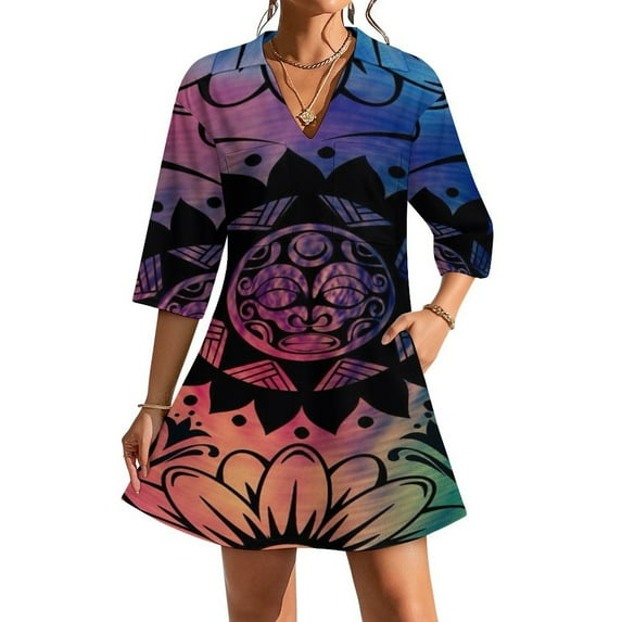 American Flag Blue Red White Womens Dress With Pockets Summer V Neck 3/ ...