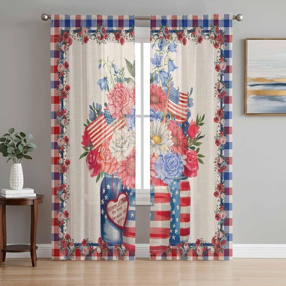 American Flag Bottle Sheer Curtains for Living Room 84 inch Length 2 ...