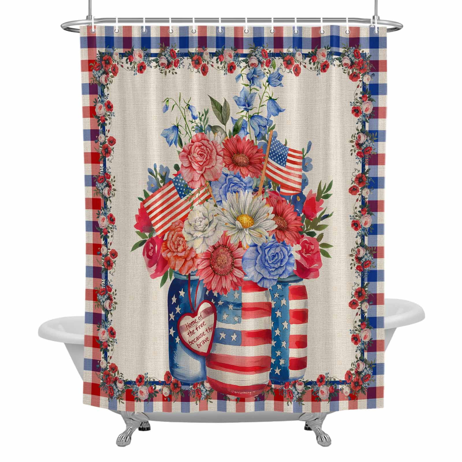 American Flag Bottle Shower Curtain for Bathroom, Red Blue Patriotic ...