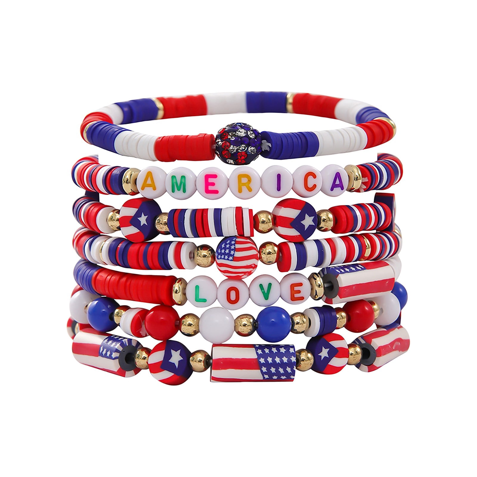 American Flag Bracelet Colorful Surfer Bracelets for Women Girls Clay ...