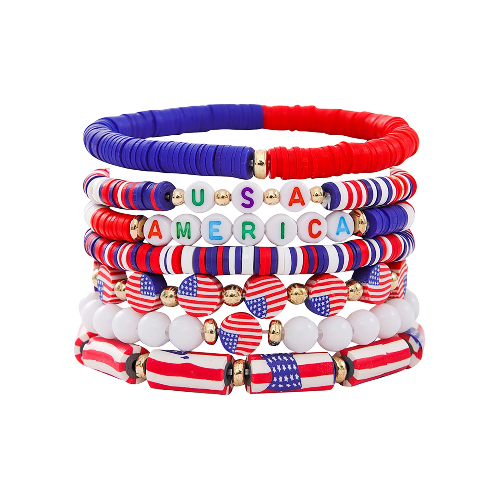 American Flag Bracelet Colorful Surfer Bracelets for Women Girls Clay ...