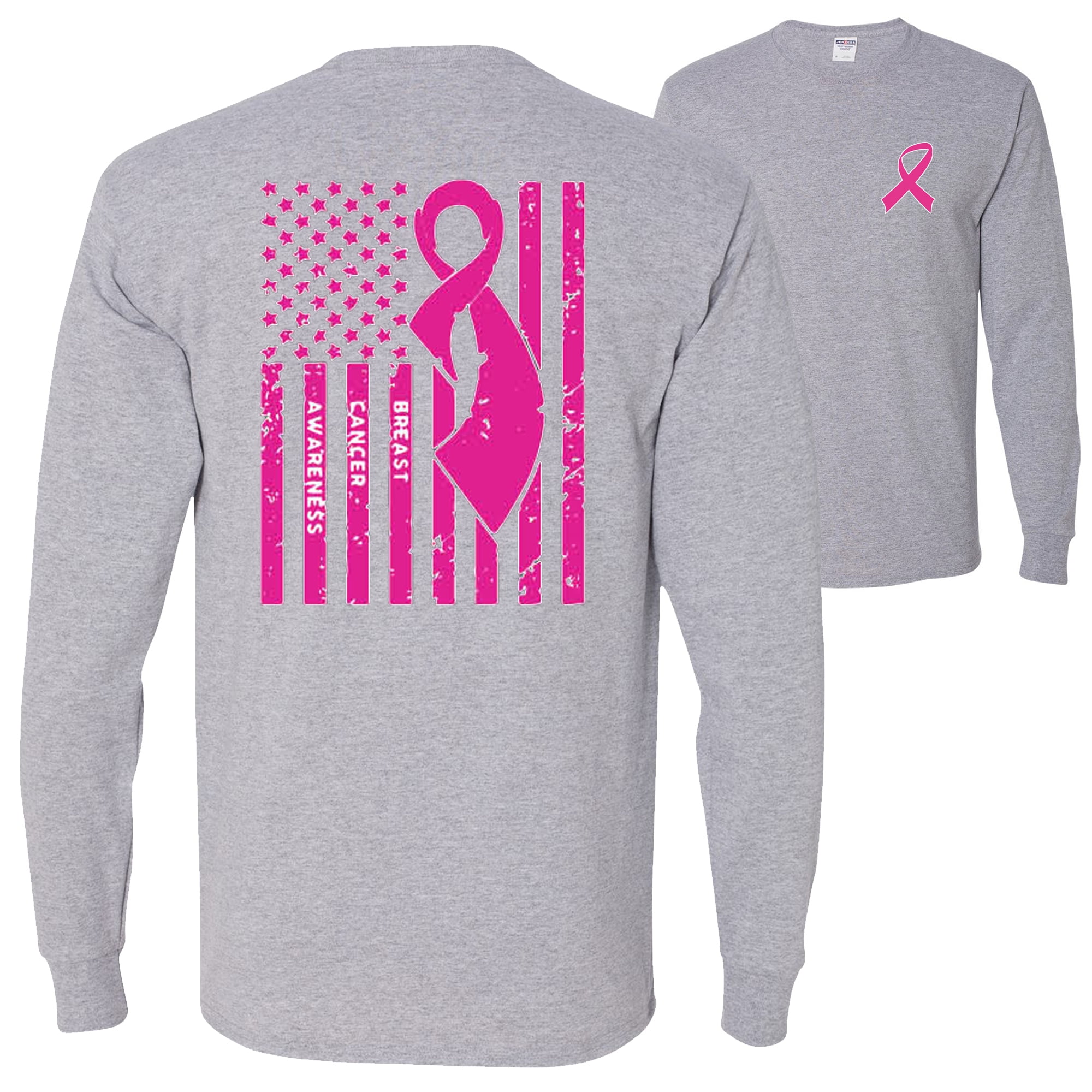 American Flag Breast Cancer Awareness FRONT&BACK Graphic Mens Long ...