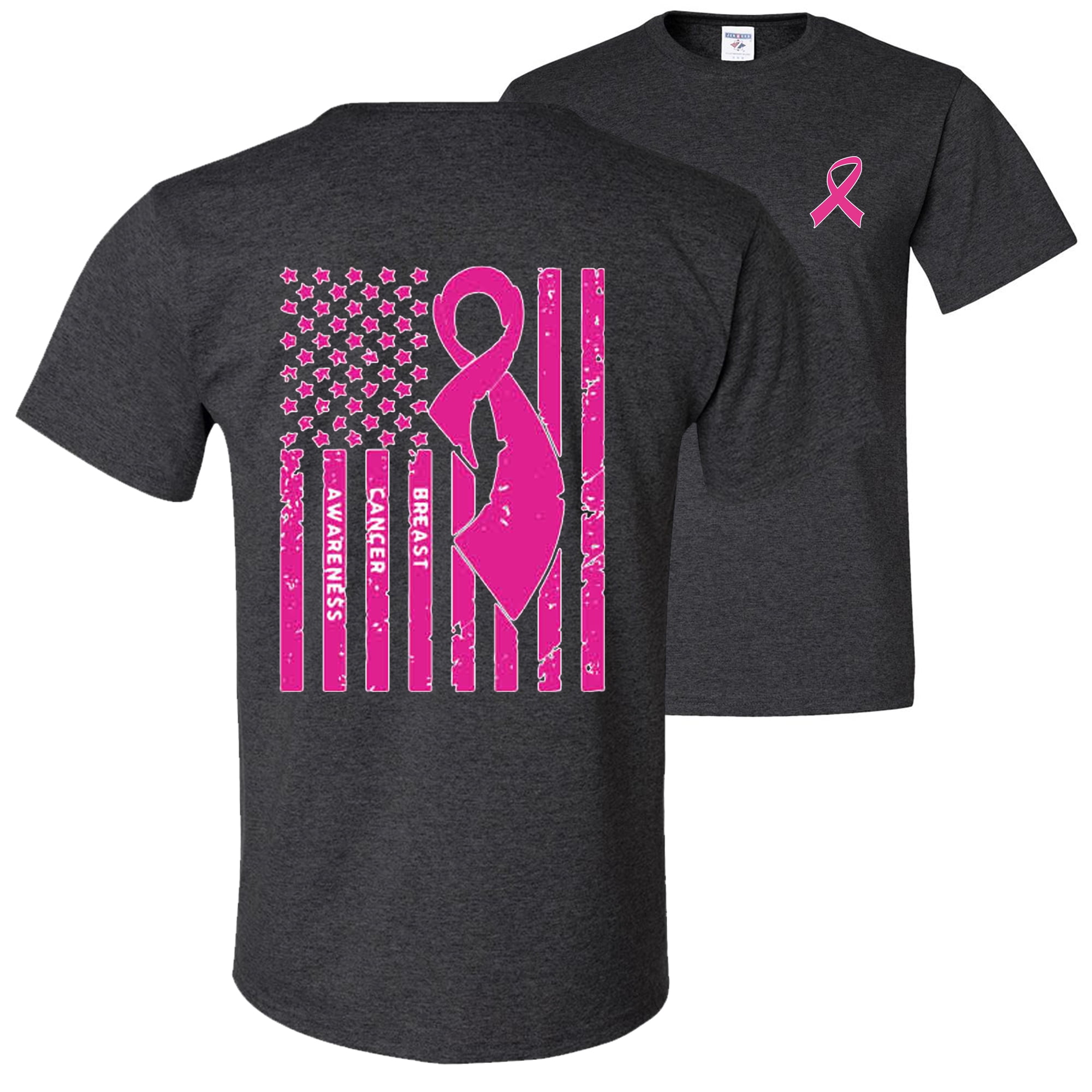 American Flag Breast Cancer Awareness FRONT&BACK Graphic Mens T-shirts ...