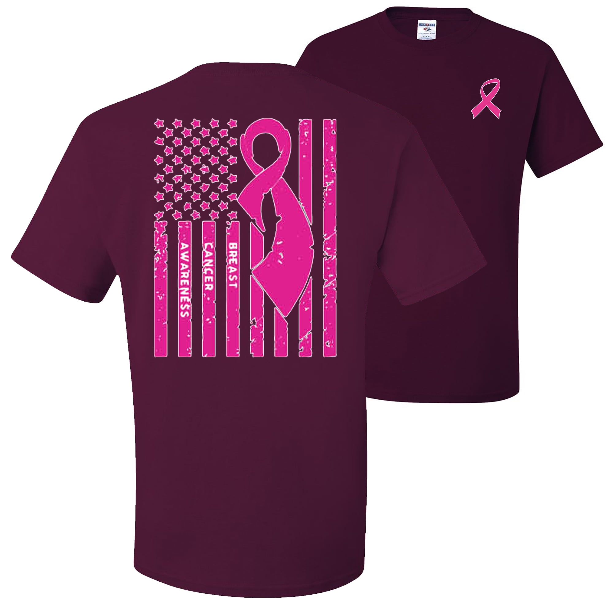 American Flag Breast Cancer Awareness FRONT&BACK Graphic Mens T-shirts ...