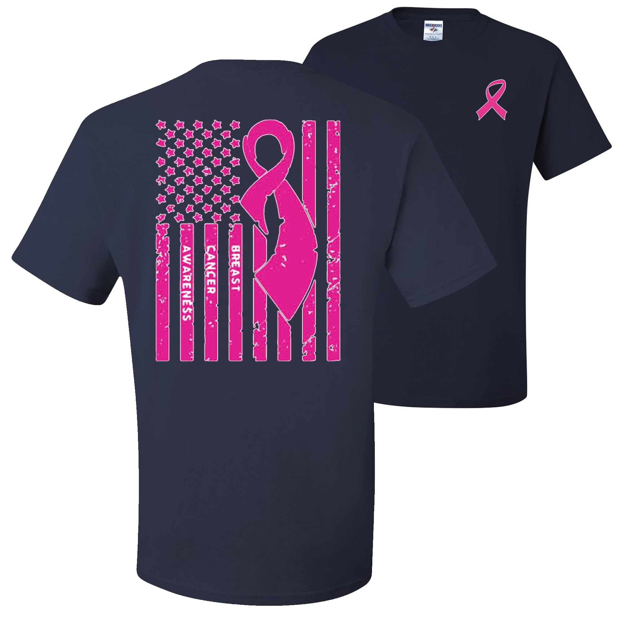 American Flag Breast Cancer Awareness FRONT&BACK Graphic Mens T-shirts ...