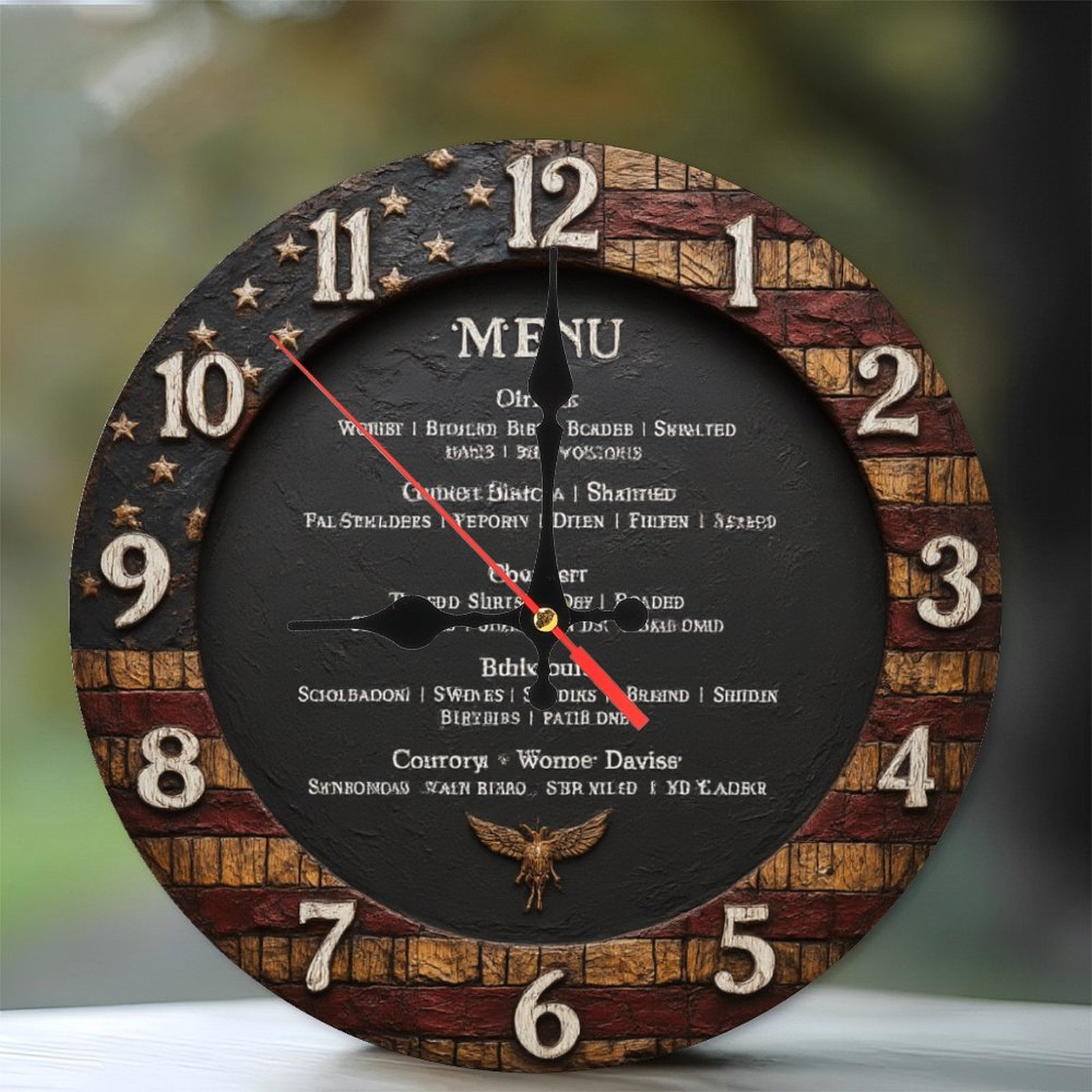 American Flag Brick Wall Clock Vintage Style Home Decor 10-Inch Silent ...