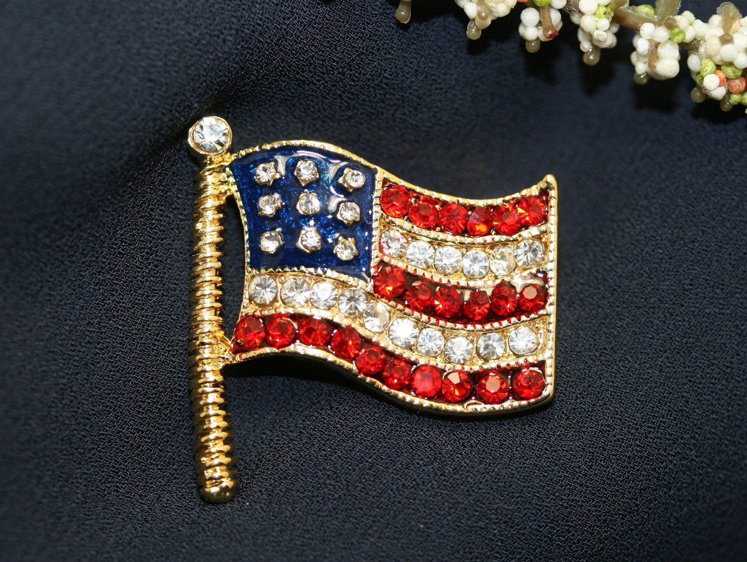 American Flag Brooches Lapel Pins USA National Flag Sparkling Crystal ...