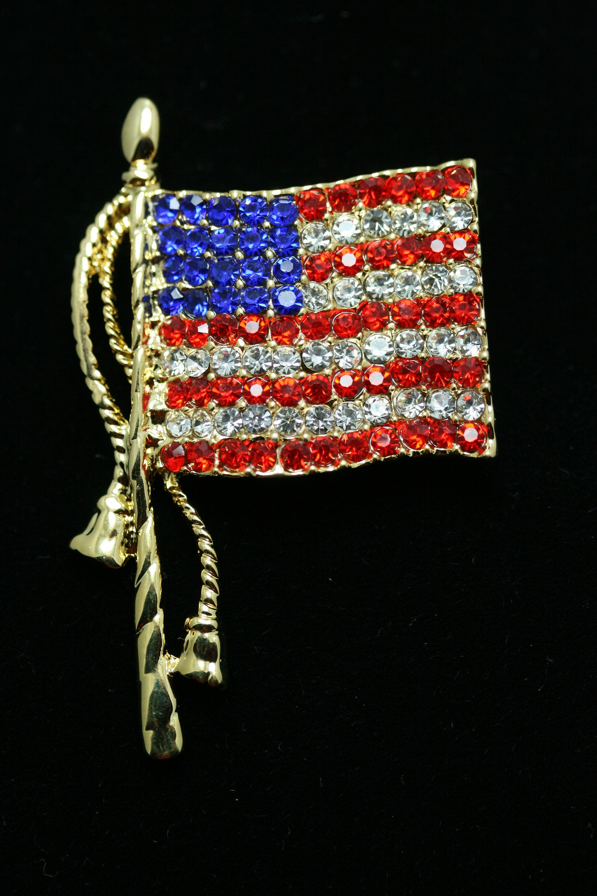 American Flag Brooches Lapel Pins USA National Flag Sparkling Crystal ...