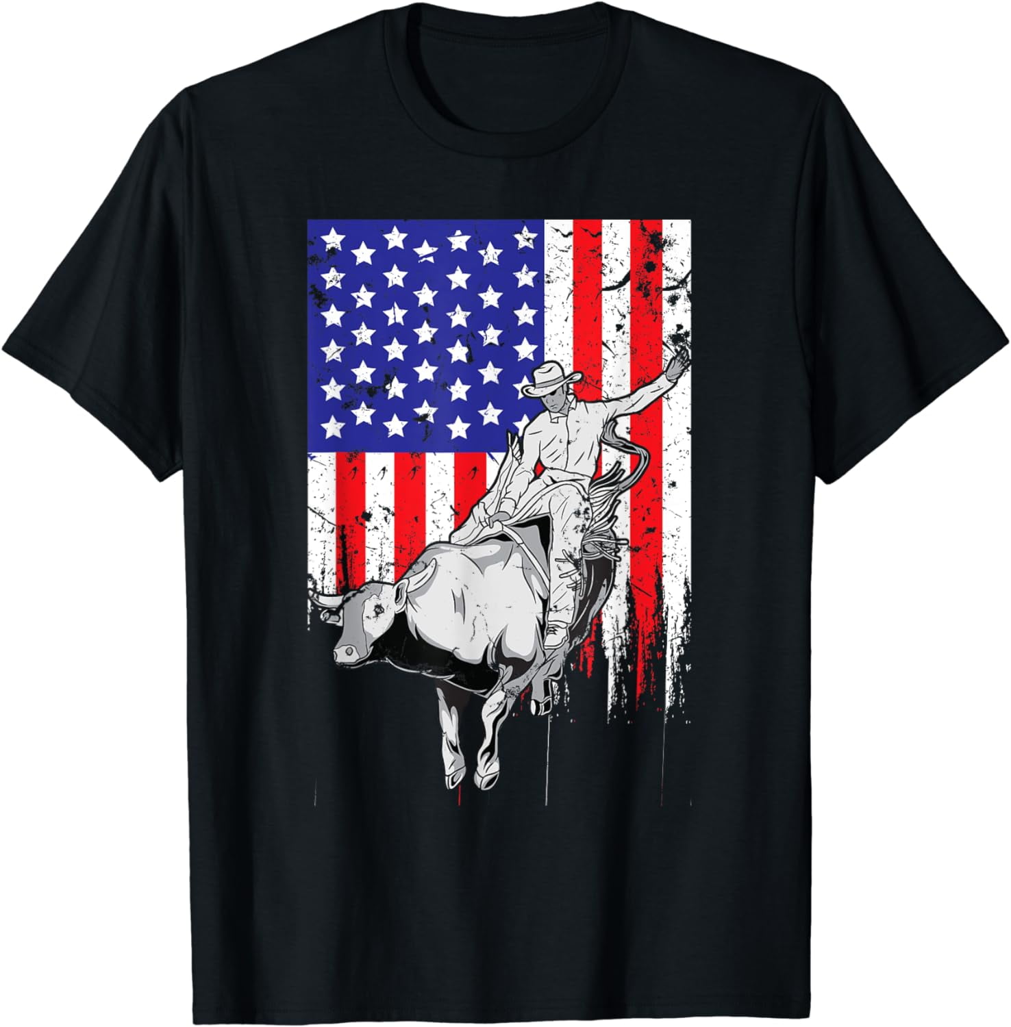 American Flag Bucking Bull Riding Patriotic Rodeo Rider T-Shirt ...