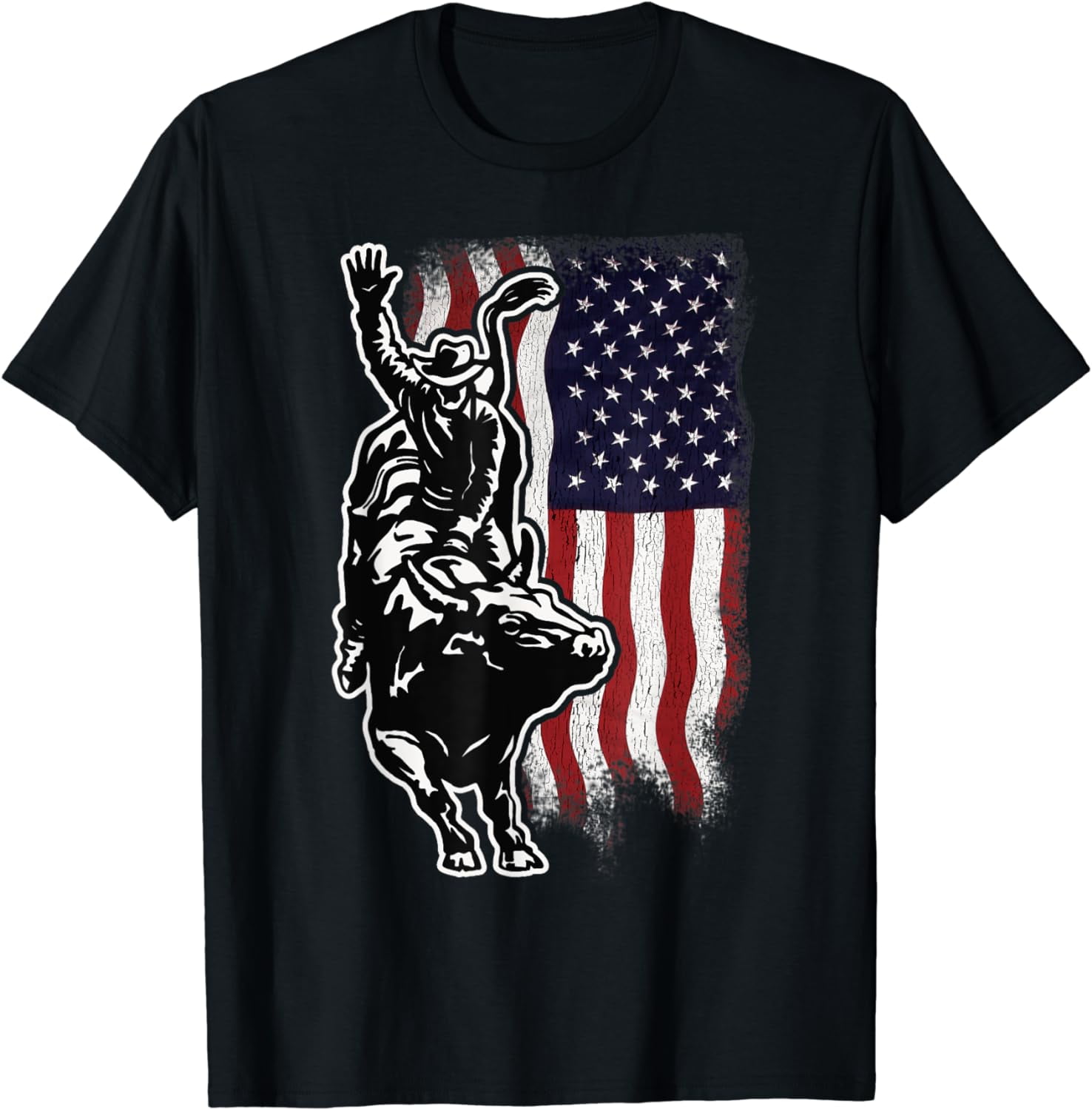American Flag Bull Riding Cowboy 4th Of July Patriotic Rodeo T-Shirt ...