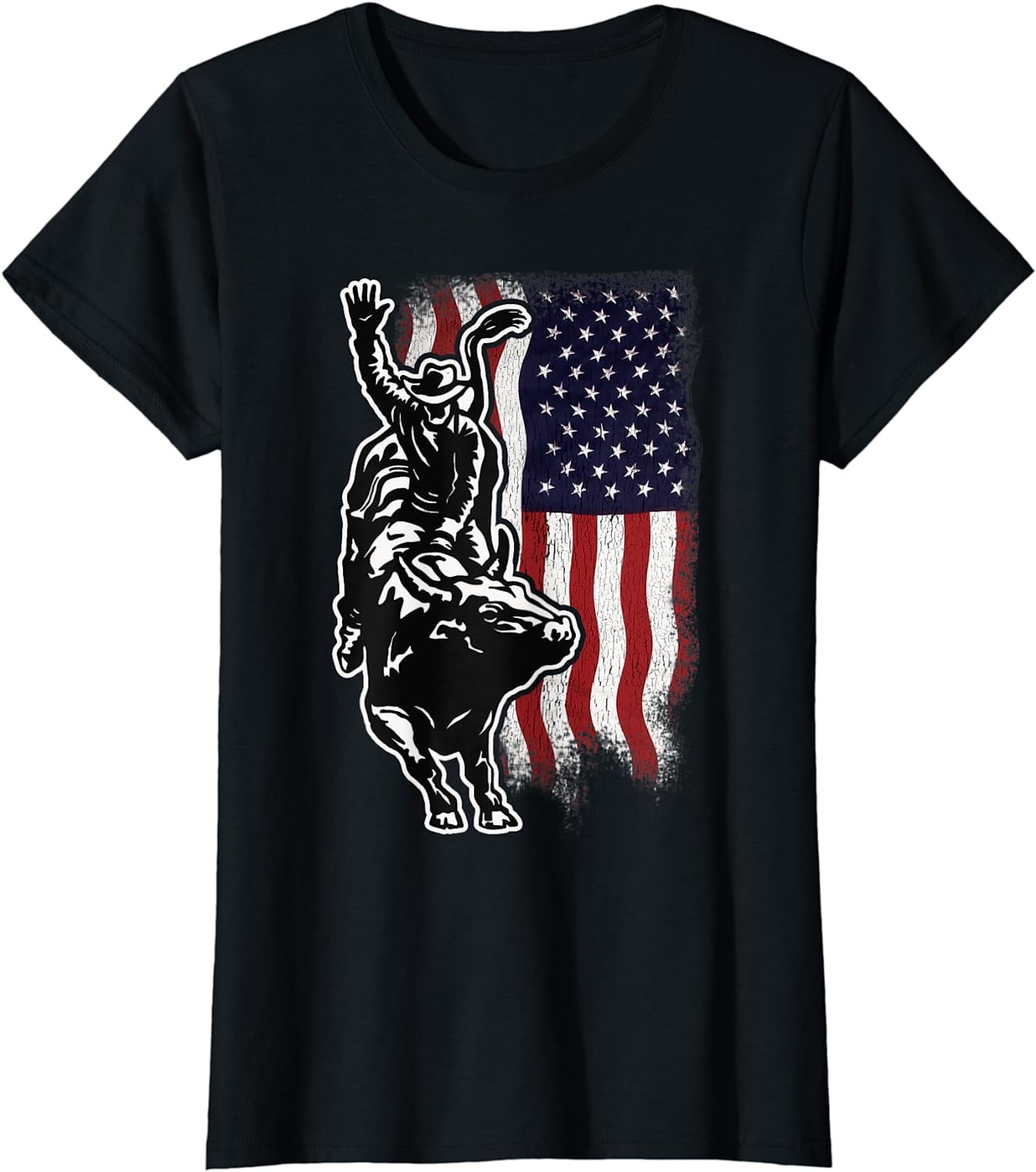 American Flag Bull Riding Cowboy 4th Of July Patriotic Rodeo T-Shirt ...