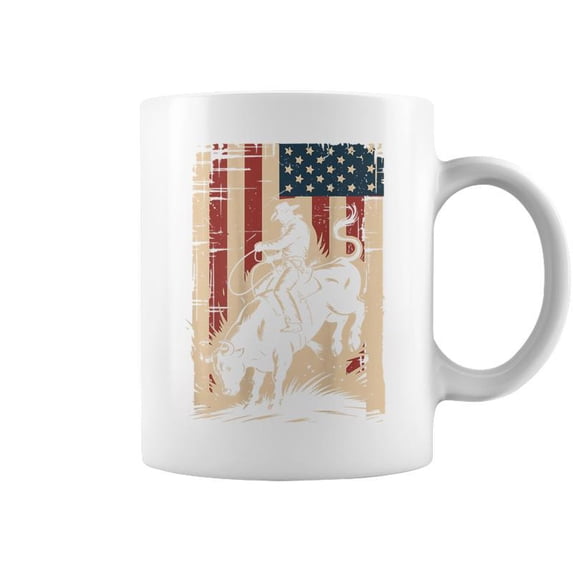 American Flag Bull Riding Cowboy Patriotic Rodeo Bull Rider Coffee Mugs ...