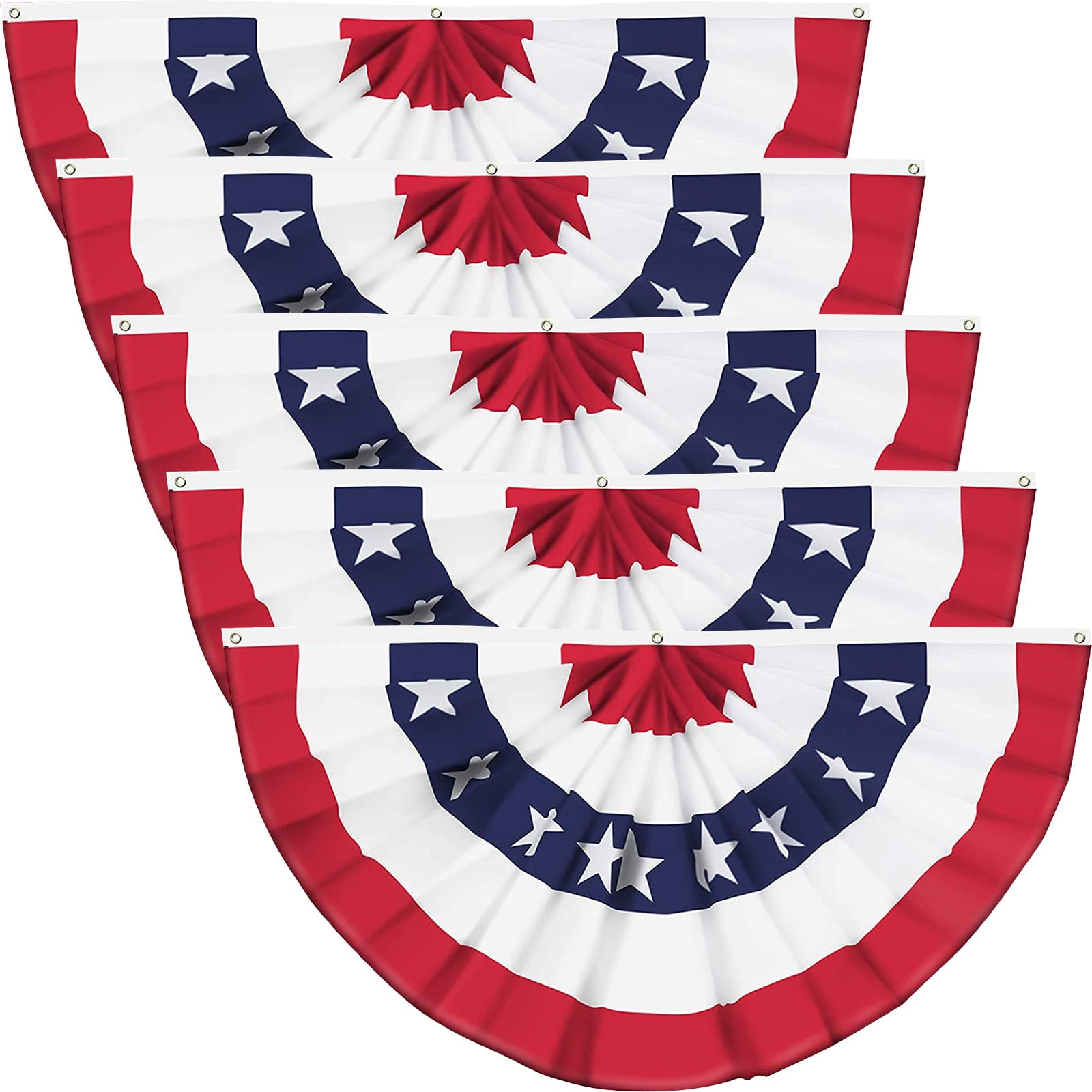 American Flag Bunting 5 Pack, 1.5 x 3 FT Large USA Pleated Fan Flags ...