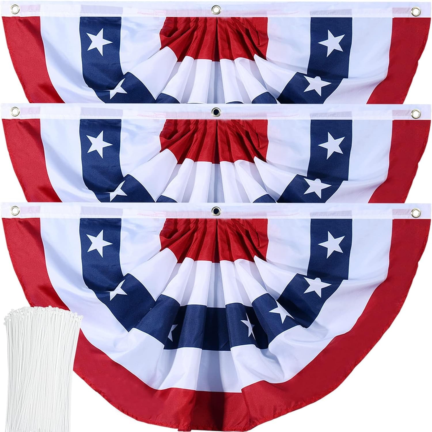American Flag Bunting Patriotic Pleated Fan Flag USA Flags with Brass ...