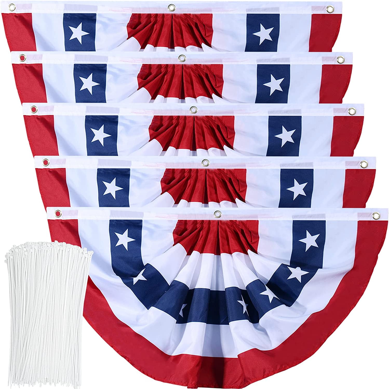 American Flag Bunting Patriotic Pleated Fan Flag USA Flags with Brass Grommets and Zip Ties for ...