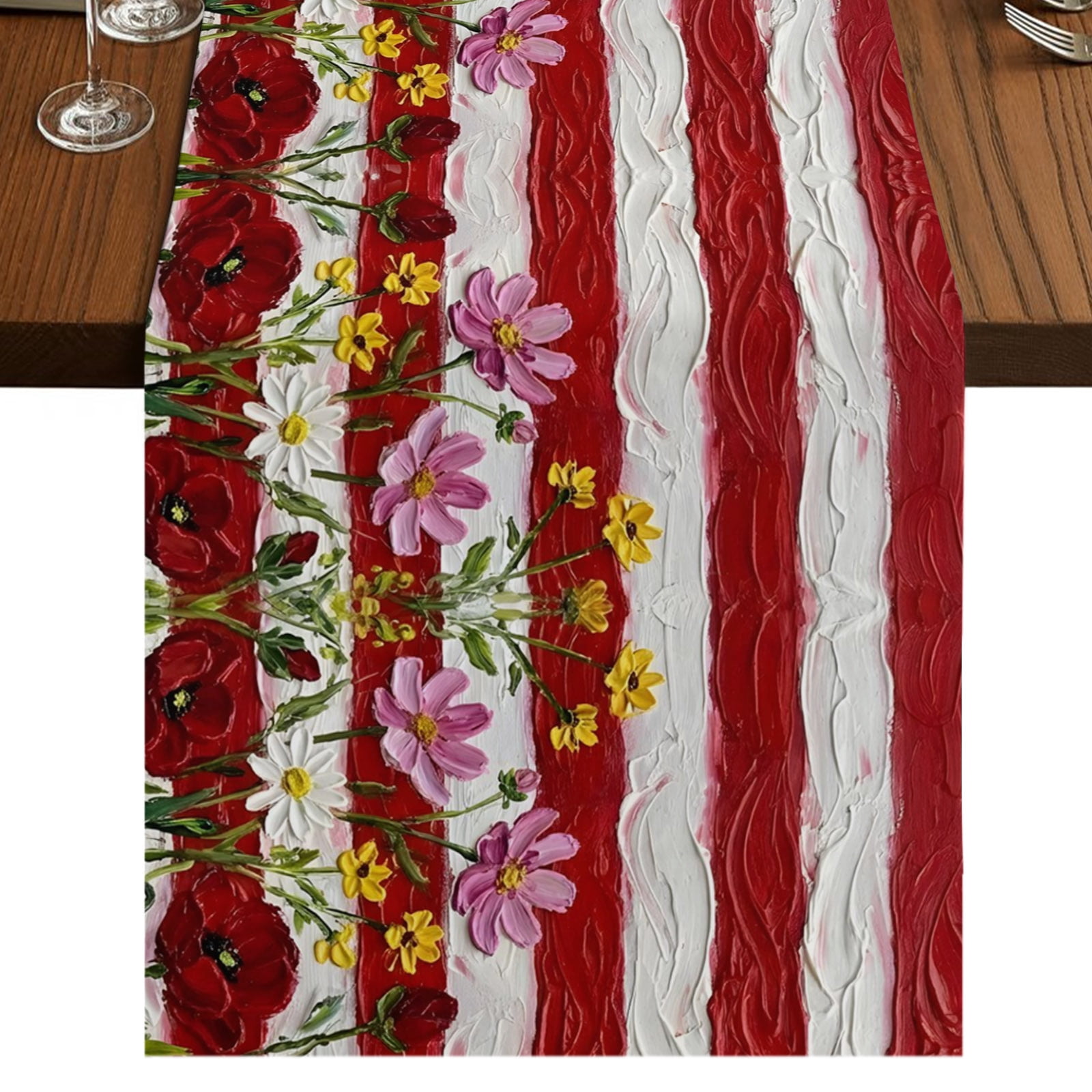 American Flag Burlap Cotton Table Runner 13x108 Inches Long ...