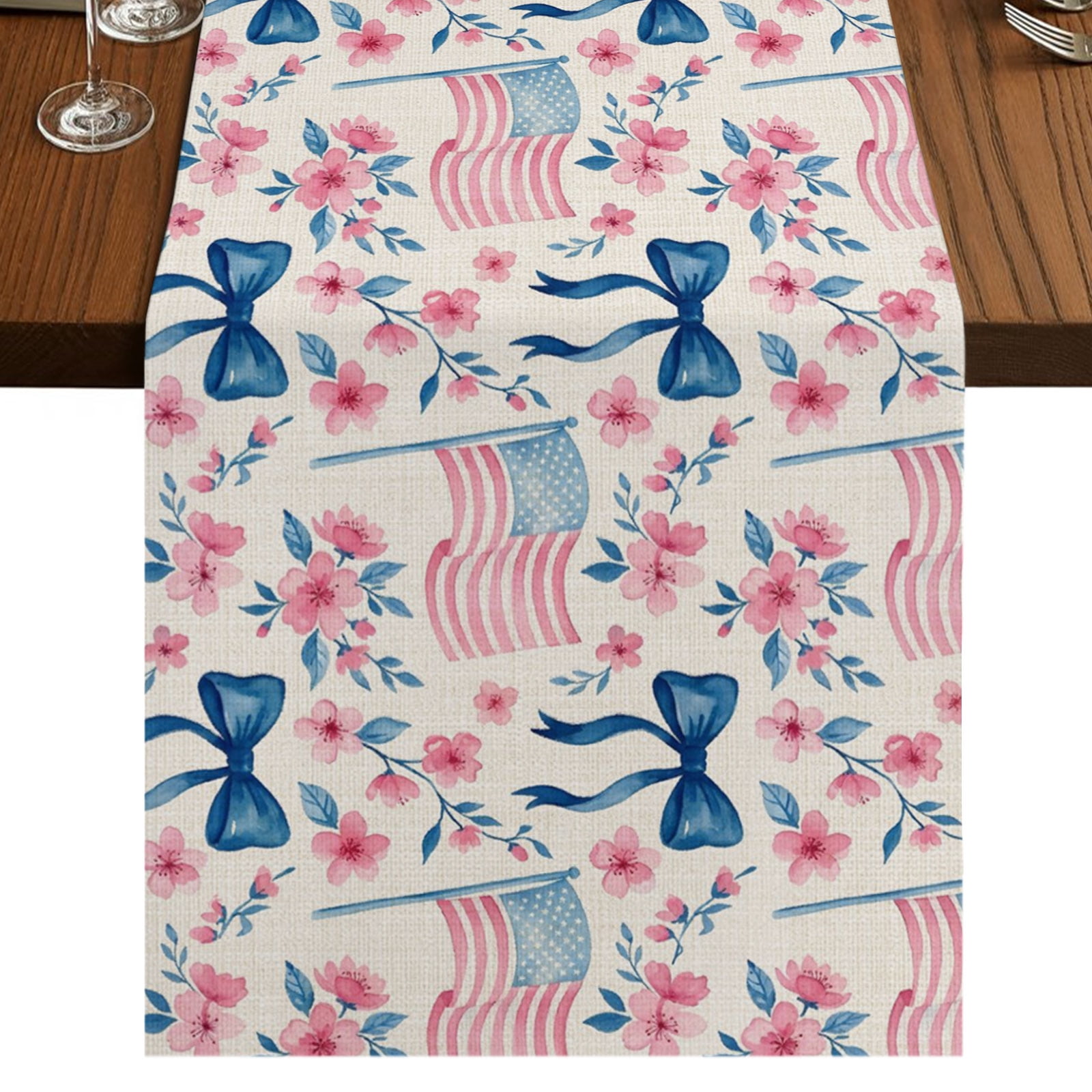 American Flag Burlap Cotton Table Runner 13x36 Inches Short, Watercolor ...