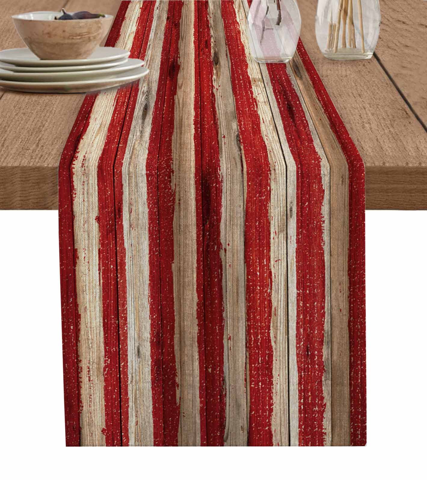 American Flag Burlap Cotton Table Runner 13x70 Inches Long, Blue Red ...