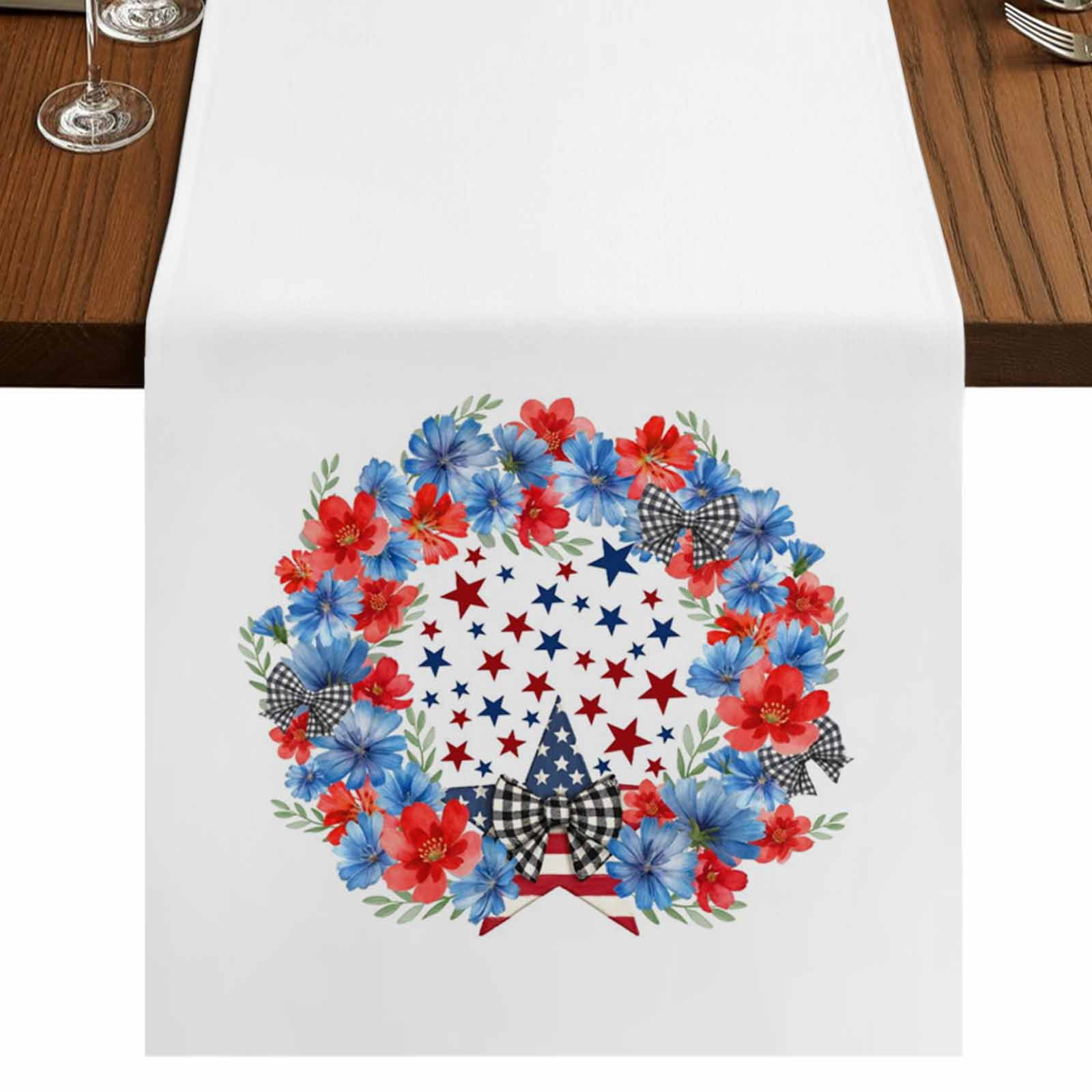 American Flag Burlap Cotton Table Runner 16x72 Inches Long, Blue Red ...