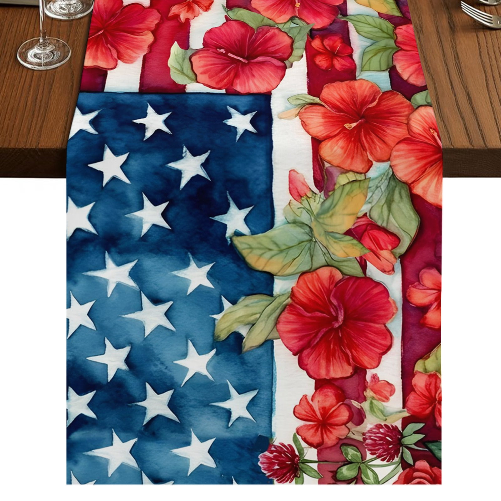 American Flag Burlap Cotton Table Runner 16x72 Inches Long ...