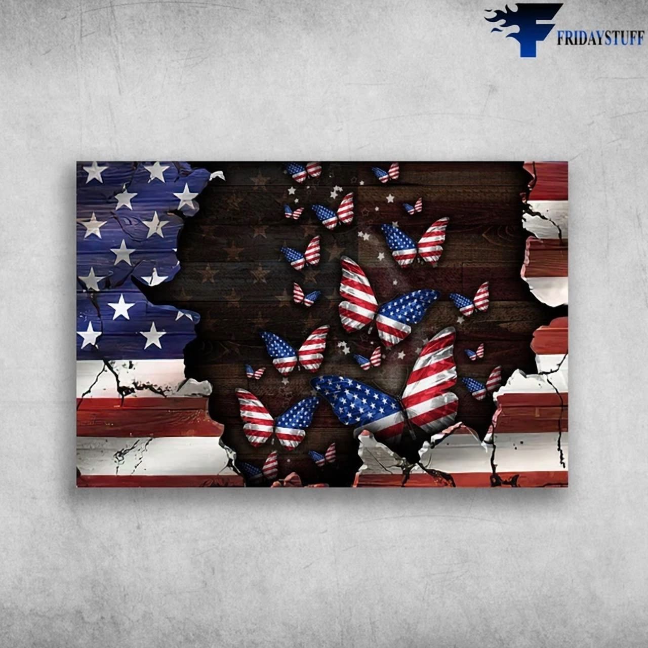 American Flag Butterfly American 4Th Of July Independence Day Art Home ...