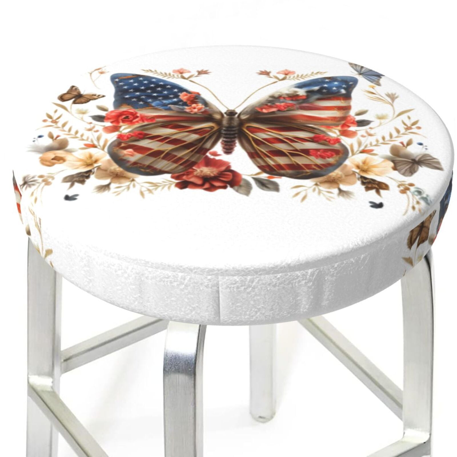 American Flag Butterfly Blooms Bar Stool Covers - Stretch Round Seat ...
