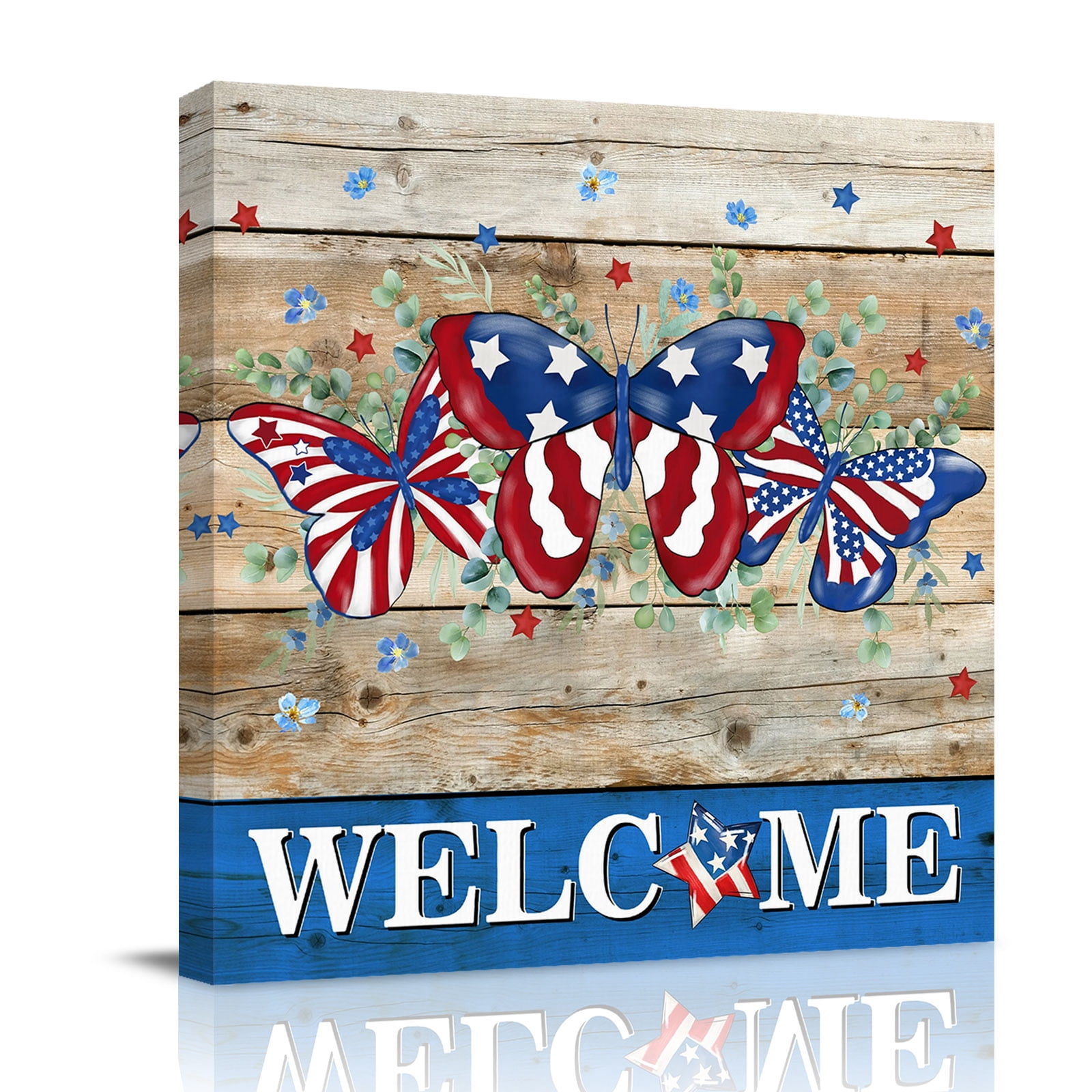 American Flag Butterfly Canvas Wall Art For Living Room Independence