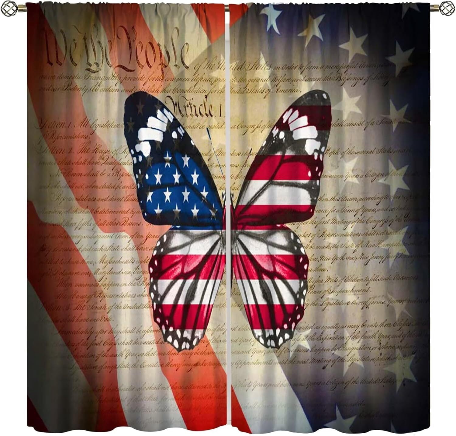 American Flag Butterfly Curtain,Vintage Patriotic Independence Day ...