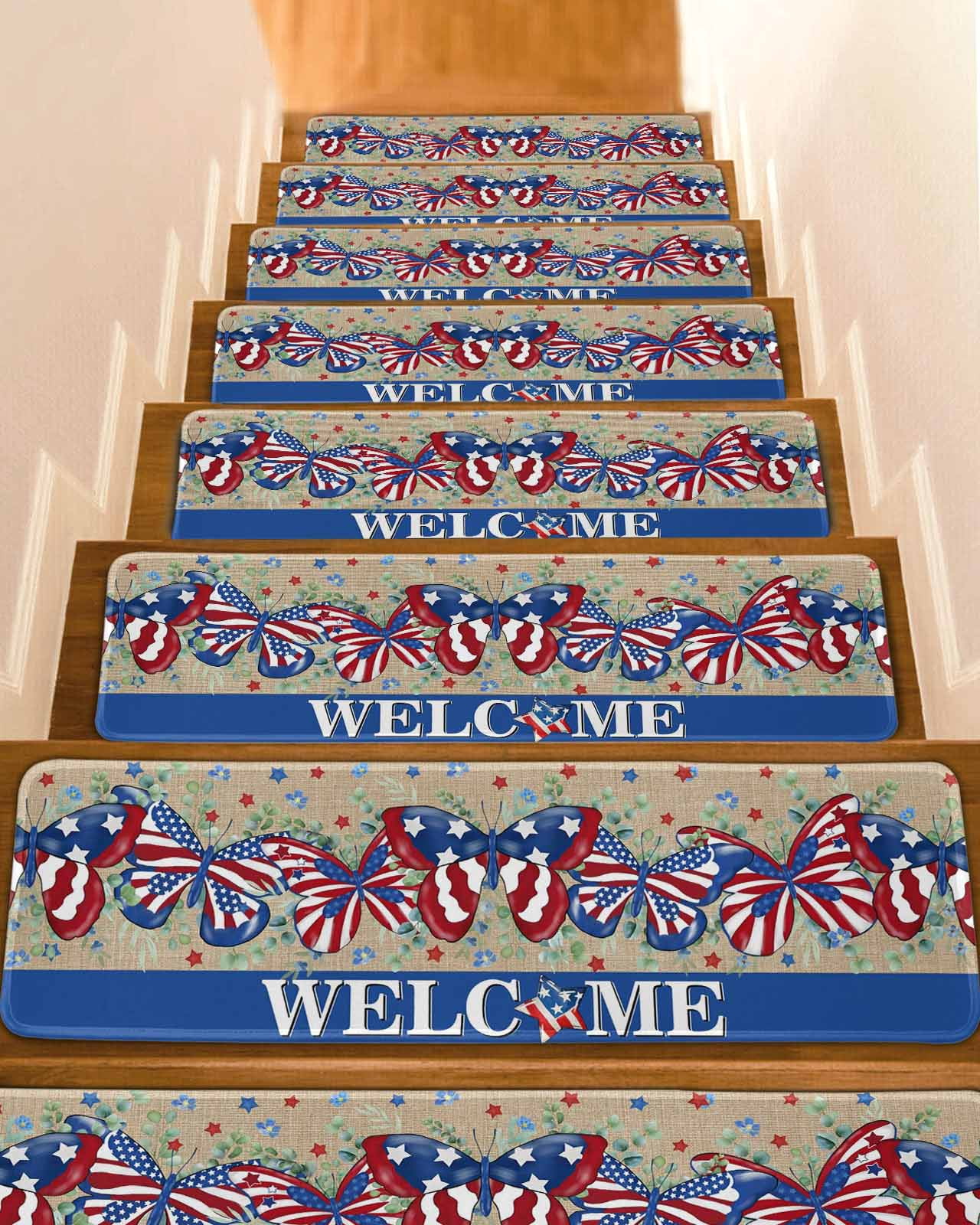 American Flag Butterfly Non-Slip Stair Treads for Wooden Steps, 7 Pack ...