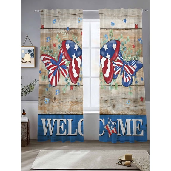 American Flag Butterfly Sheer Curtains 2 Panels Set, Independence Day ...