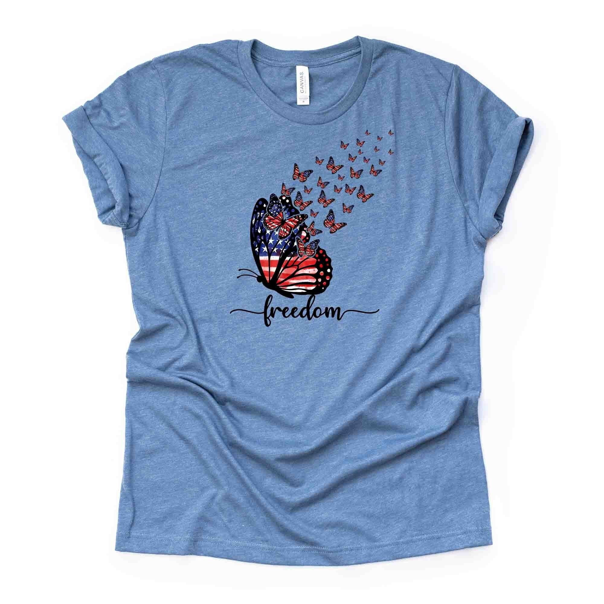 American Flag Butterfly Shirt: Patriotic Freedom Design - Unisex Bella ...