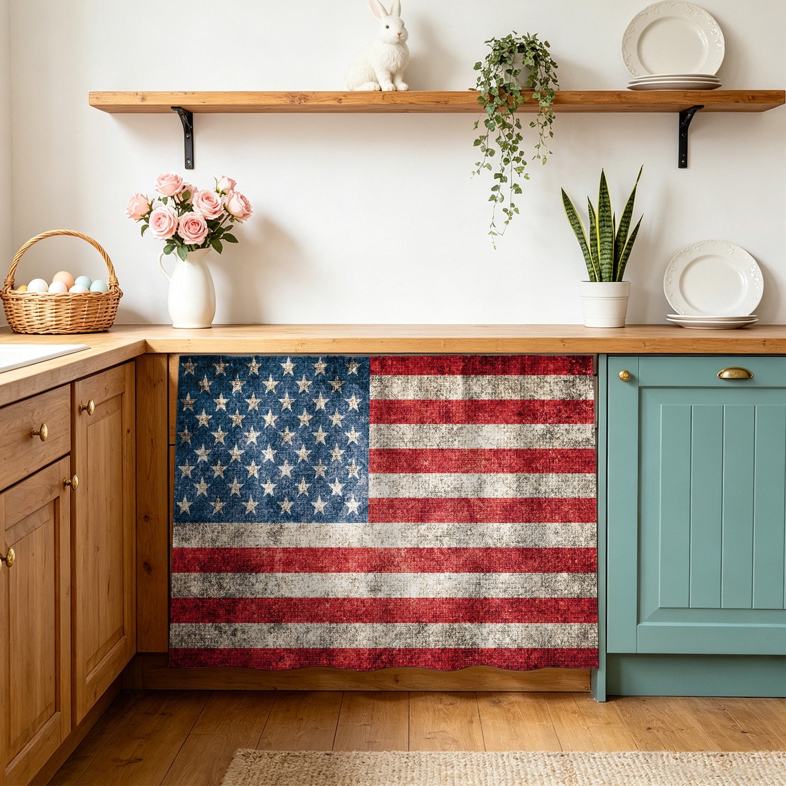 American Flag Cabinet Curtain 28"Wx35"L, Dustproof Under Sink Skirt ...