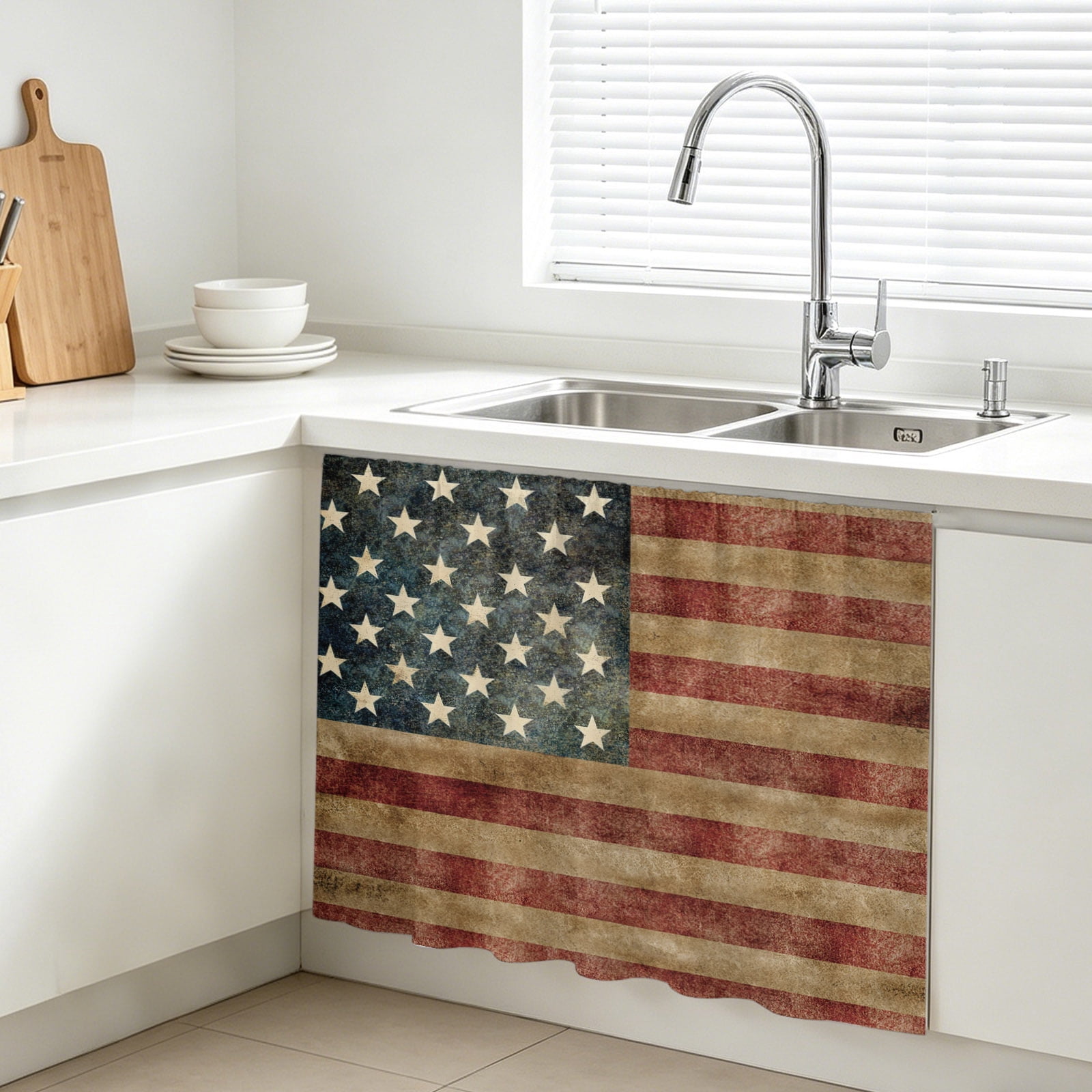 American Flag Cabinet Curtain, Vintage Flag Pentagram Red Brown Stripe ...