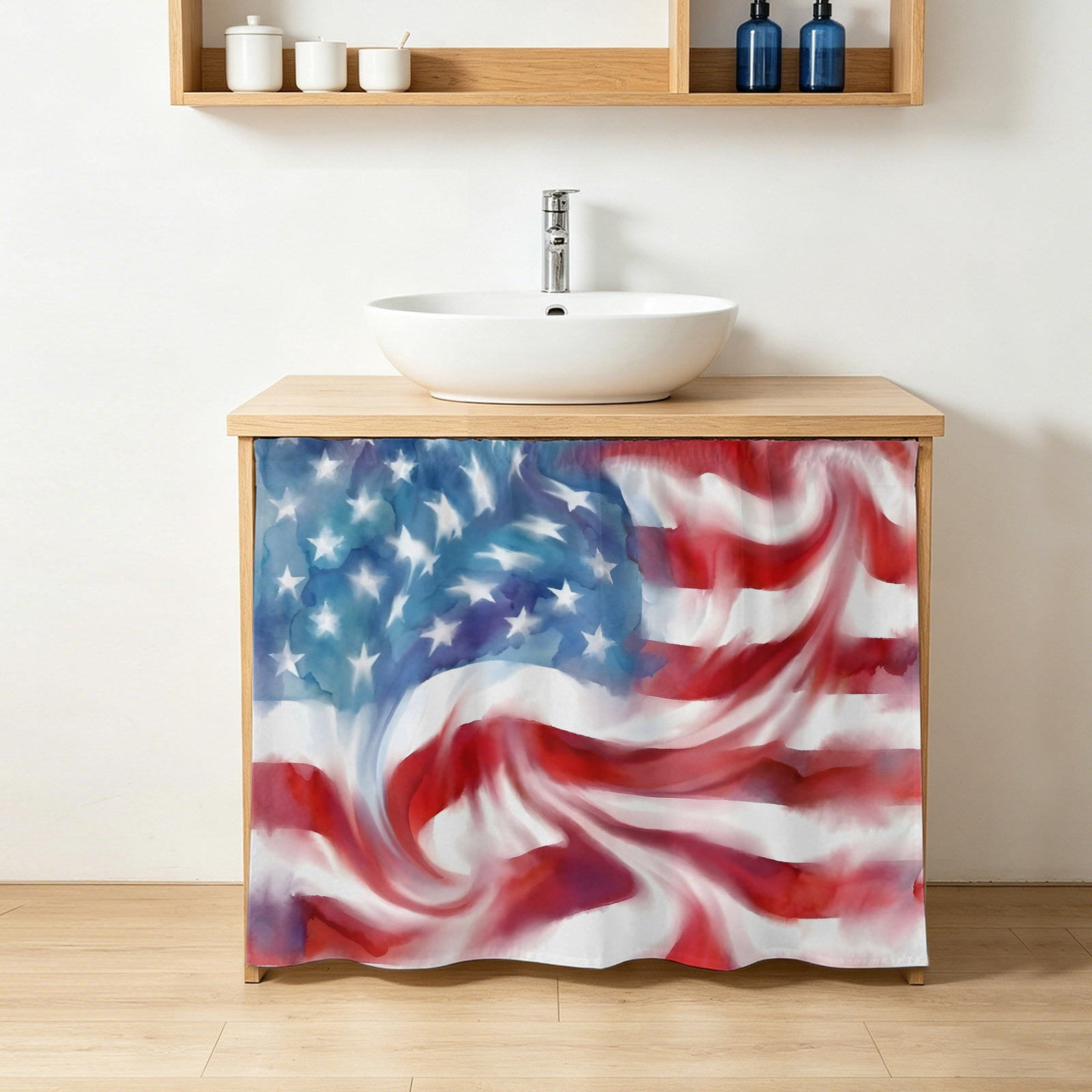 American Flag Cabinet Curtains 11" W x 13" L, Abstract Swirling ...
