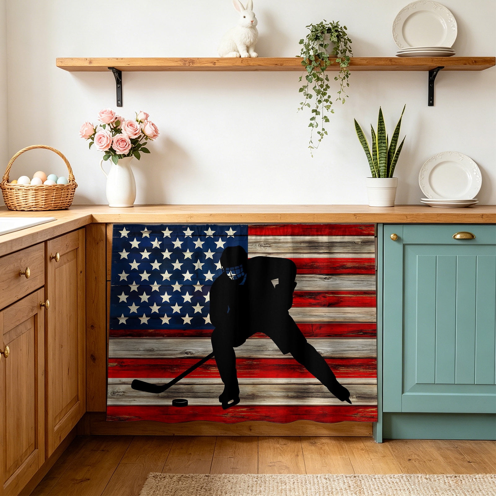 American Flag Cabinet Curtains 11" W x 13" L Blue Red USA Flag Retro ...
