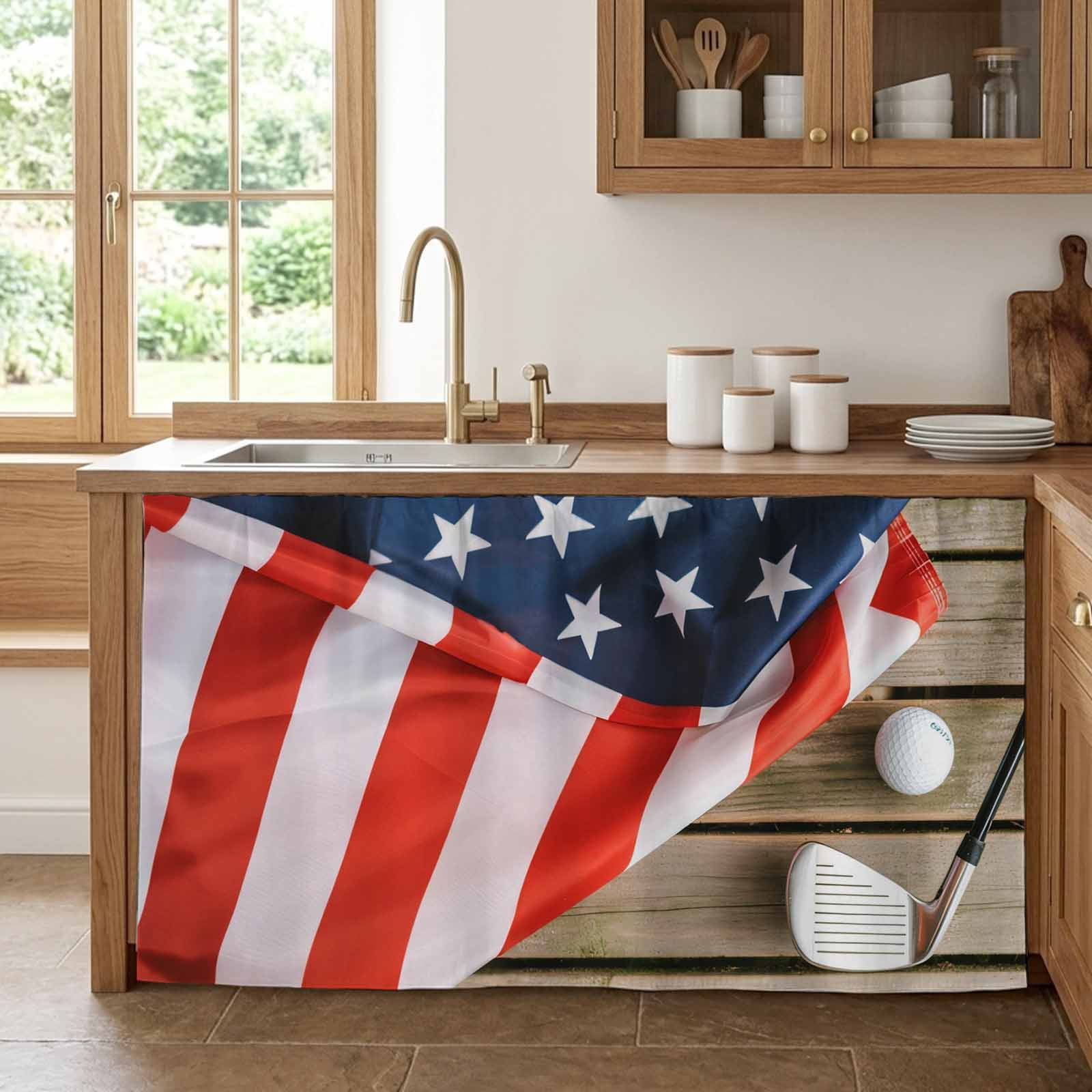 American Flag Cabinet Curtains 32" W x 55" L Golf Ball Pole Vintage ...
