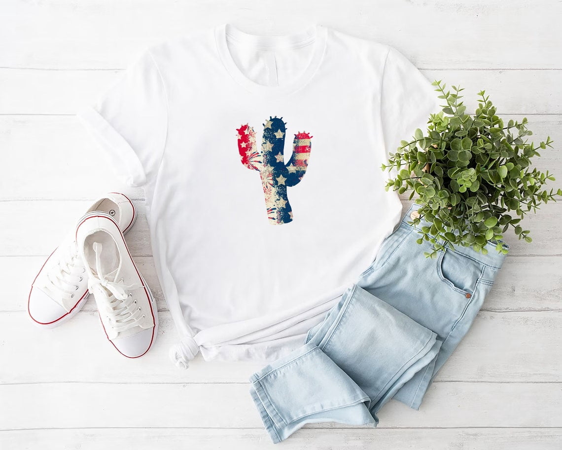 American Flag Cactus Shirt, 4Th Of July Cactus Shirt, Western Shirt ...