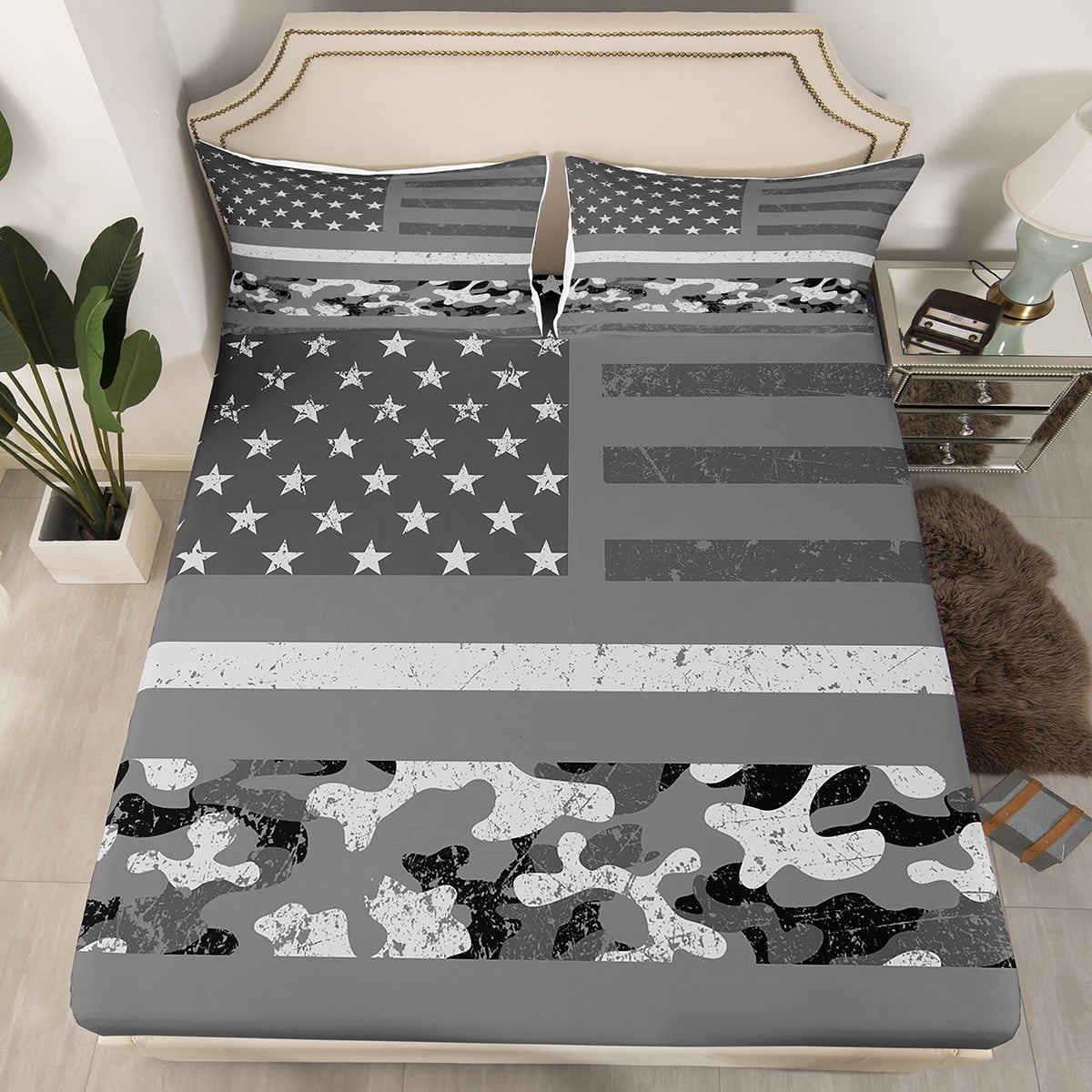 American Flag Camo Bed Sheets Military Camouflage Fitted Sheet for ...