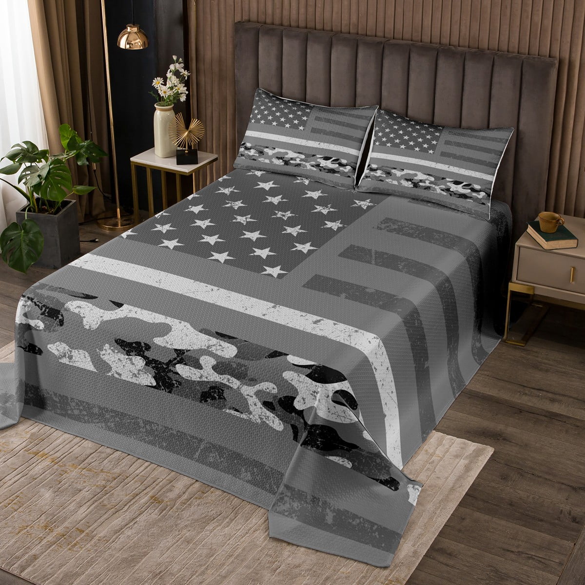 American Flag Camo Bedspread Set Military Camouflage Coverlet Set for ...