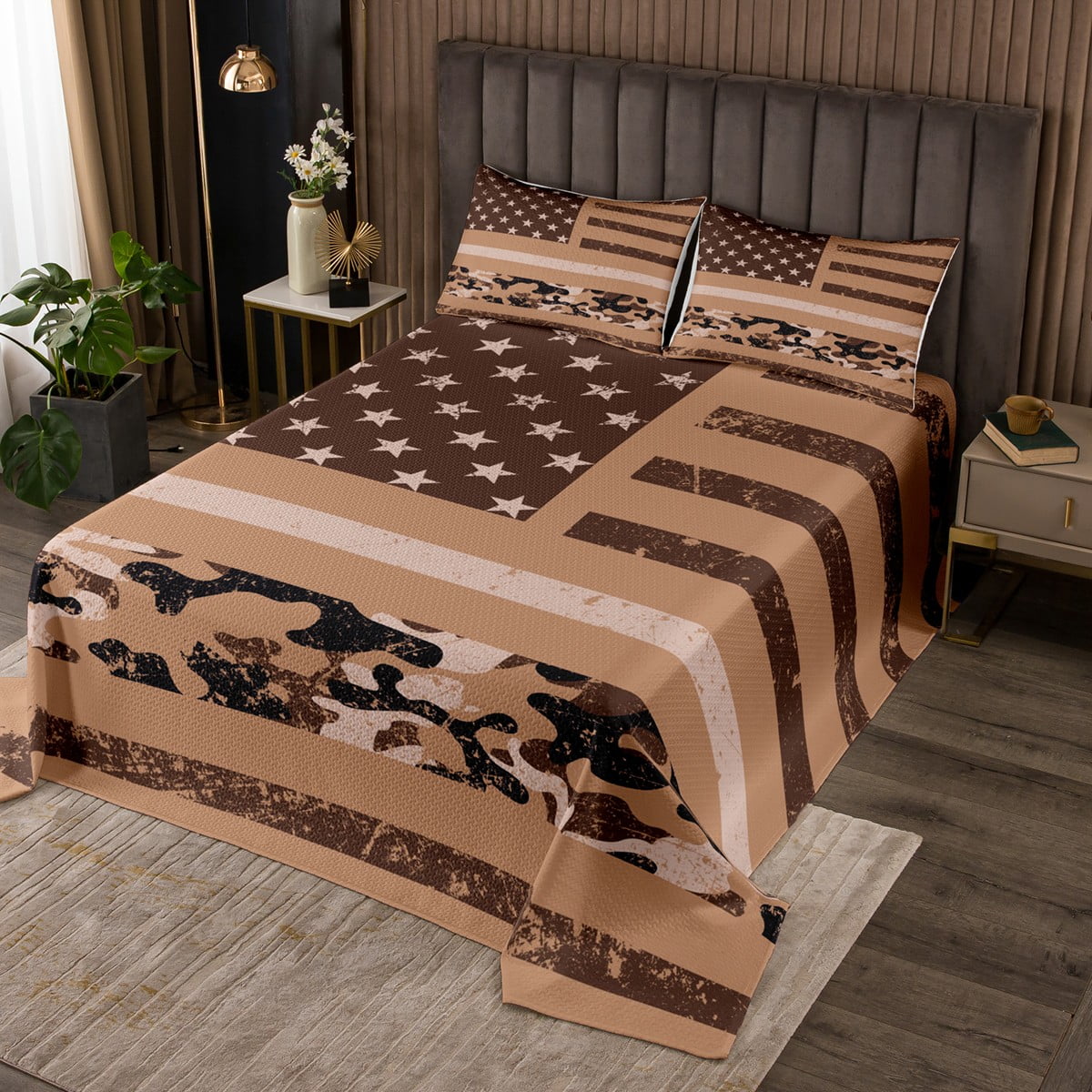 American Flag Camouflage Coverlet Set Geometric Stars Stripes Quilt Set ...