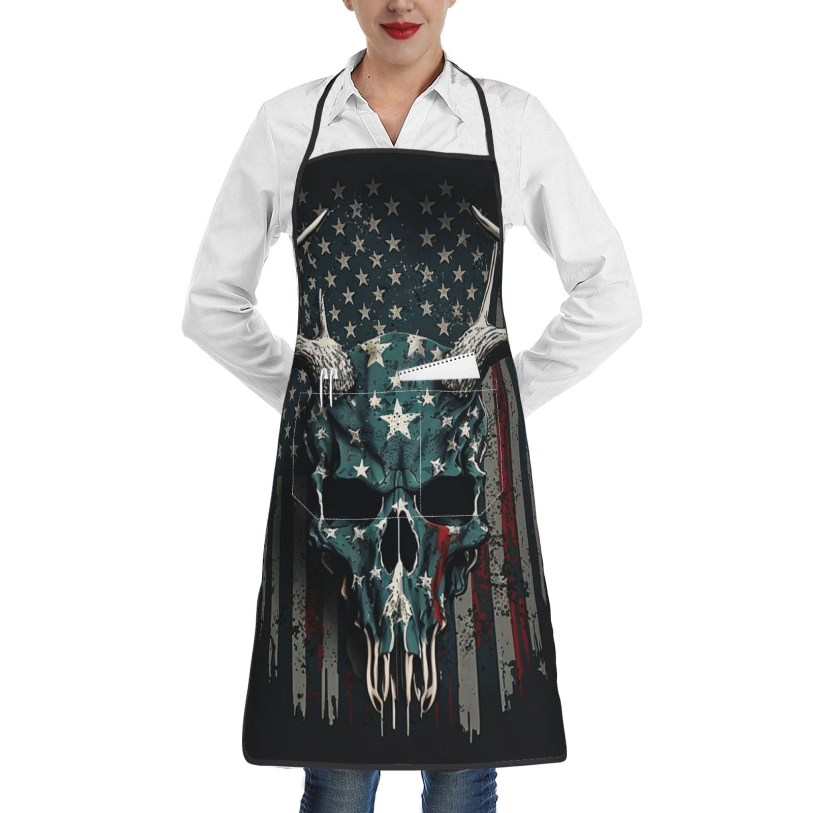 American Flag Camouflage Deer Skull Camo Apron with Pocket Cooking ...