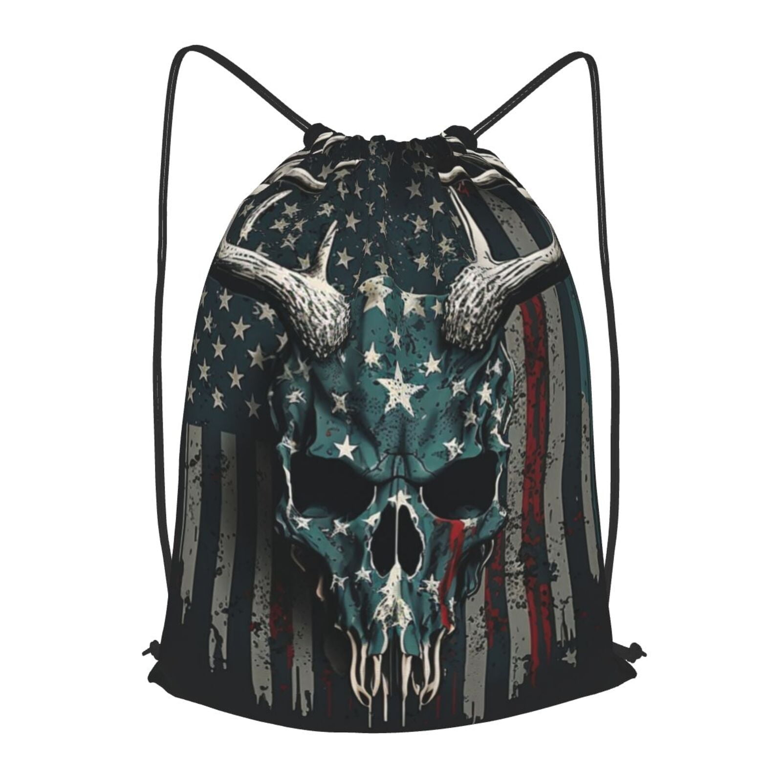 American Flag Camouflage Deer Skull Camo Drawstring Backpack Gym String ...