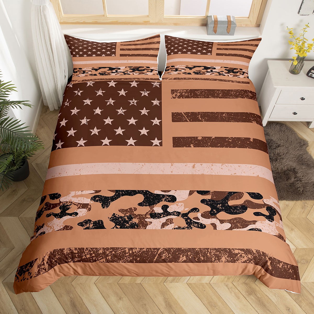 American Flag Camouflage Duvet Cover Geometric Stars Stripes Bedding ...