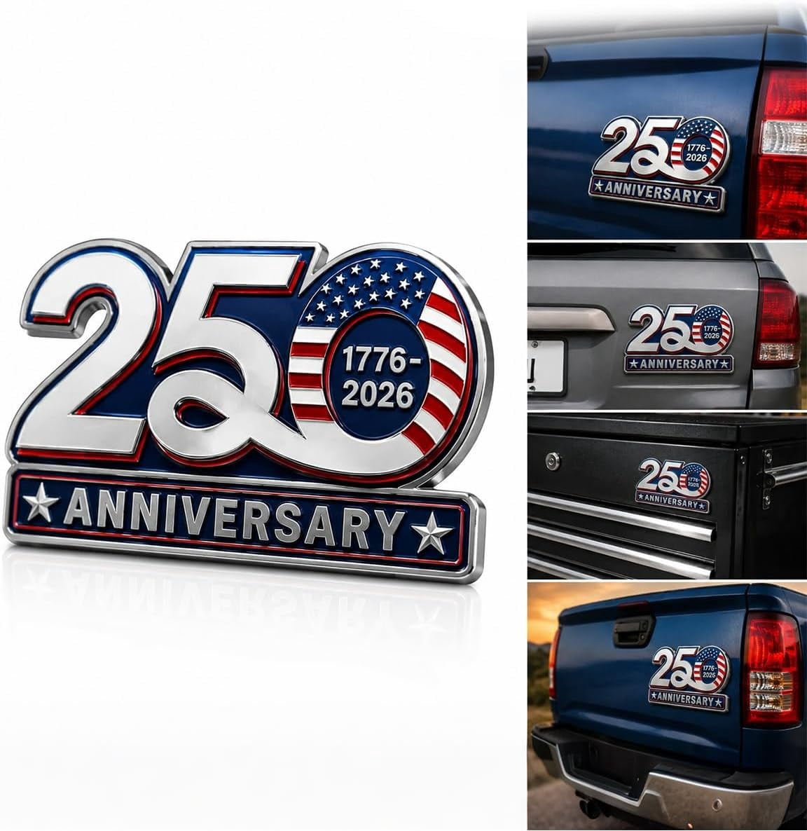 American Flag Car Emblem, 250th Anniversary Metal Badge 1776-2026 ...